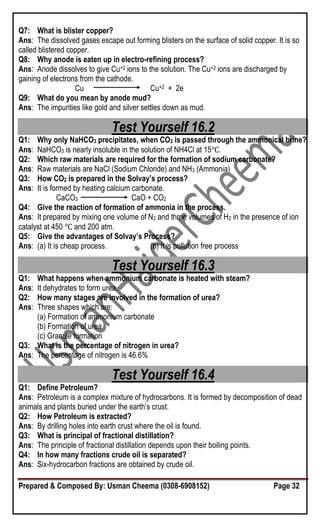 Chemistry Short Question Notes 9th Exercise full Book | PDF | Chemistry ...