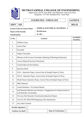 electrical machines course file-anna university | PDF