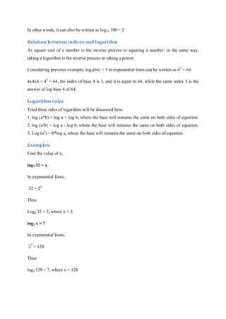 INDICES & LOGARITHMS | PDF