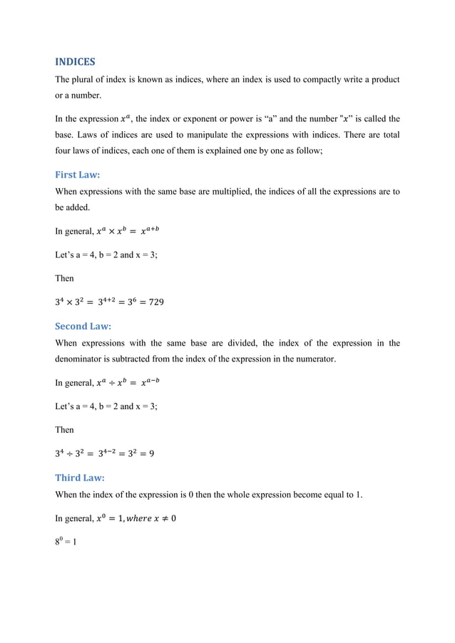 Indices and logarithms | PDF