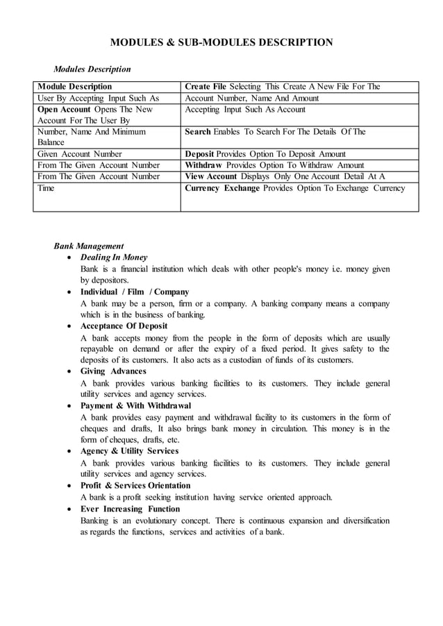 Banking Management System Project documentation | DOCX | Databases | Computer Software and ...