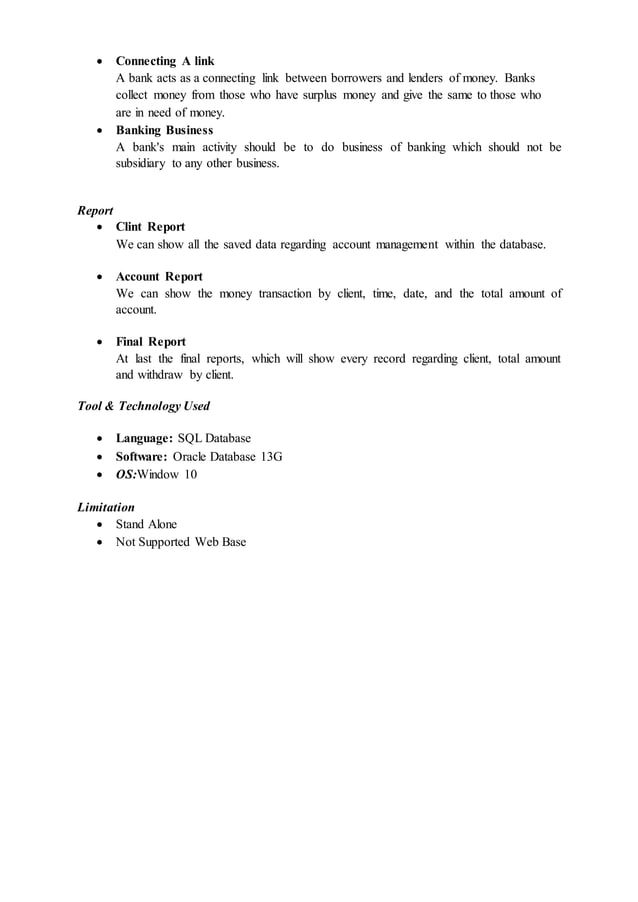 Banking Management System Project documentation | DOCX | Databases | Computer Software and ...