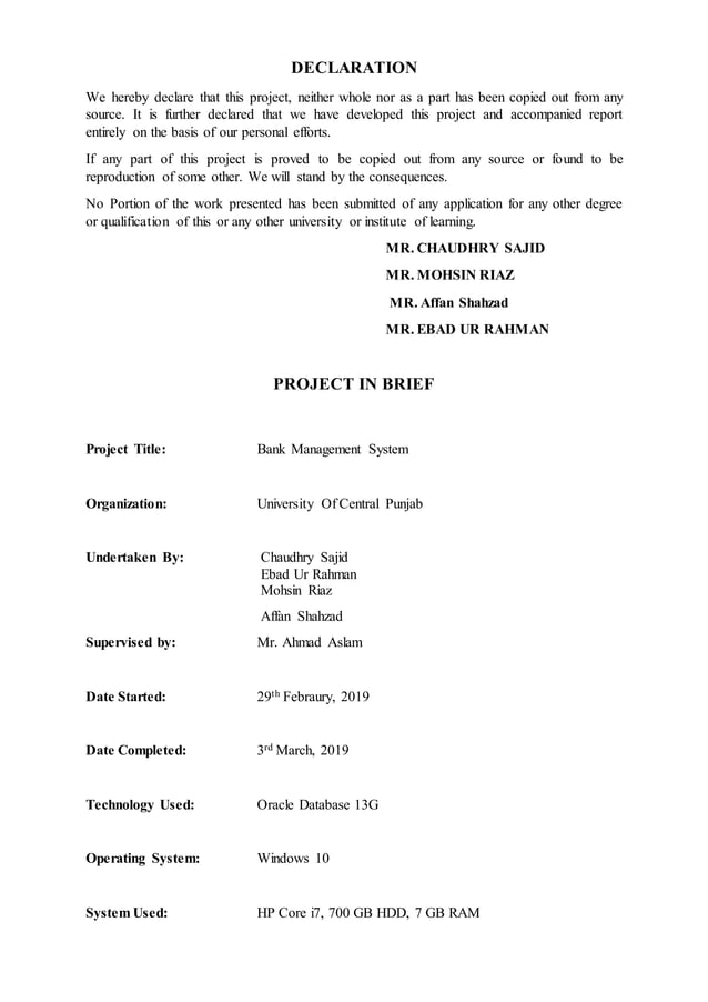 Banking Management System Project documentation | DOCX | Databases | Computer Software and ...