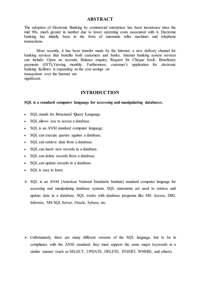 Banking Management System Project Documentation Docx Databases Computer Software And