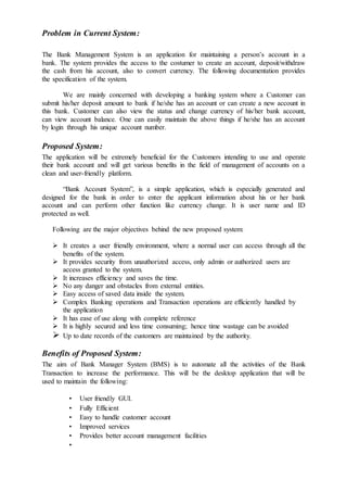 Banking Management System Project documentation | DOCX