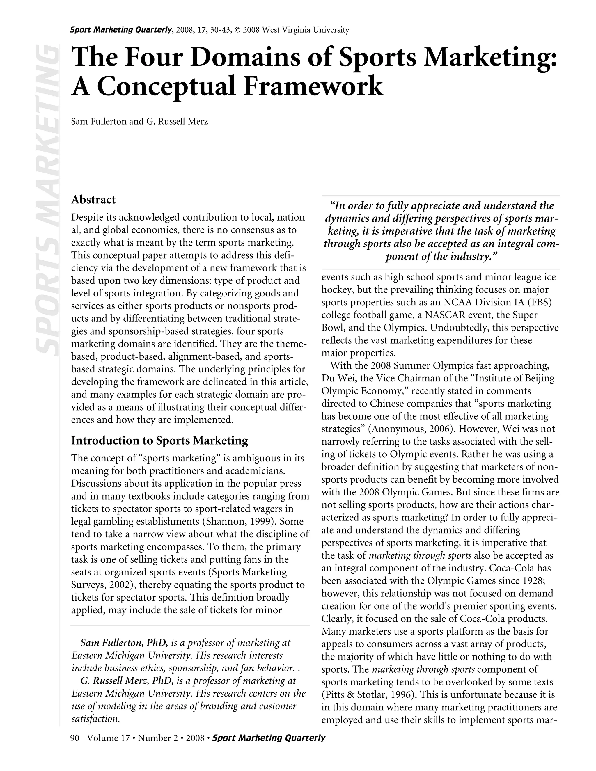 The Four Domains of Sports Marketing: A Conceptual Framework | PDF