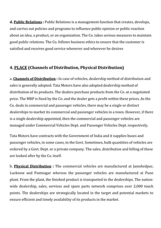 Major project report on Tata Motors and its marketing strategies | PDF