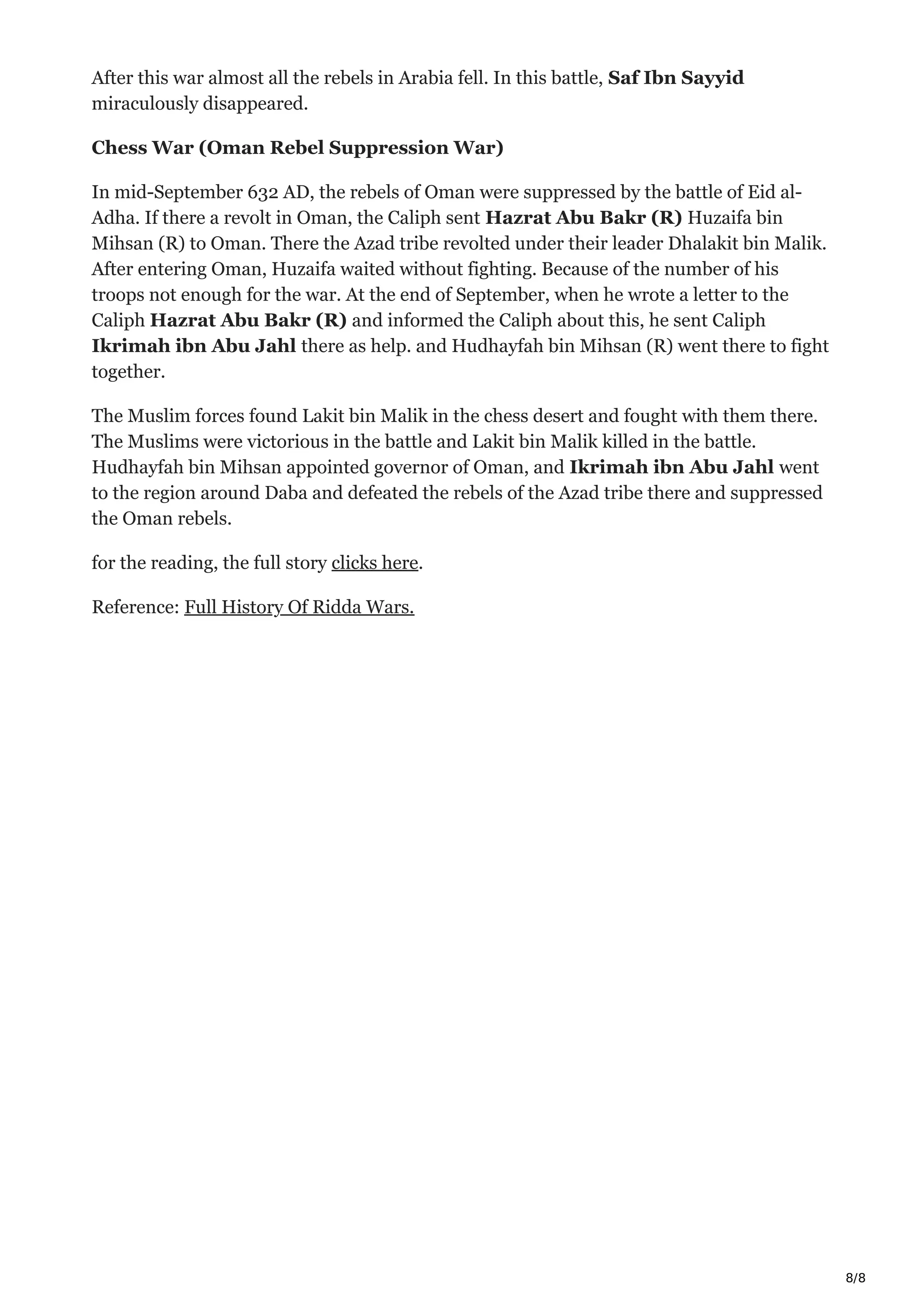 Full history of the ridda wars. islamic history and wers | PDF