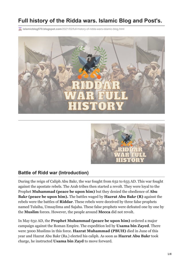 Full history of the ridda wars. islamic history and wers | PDF | Islam ...