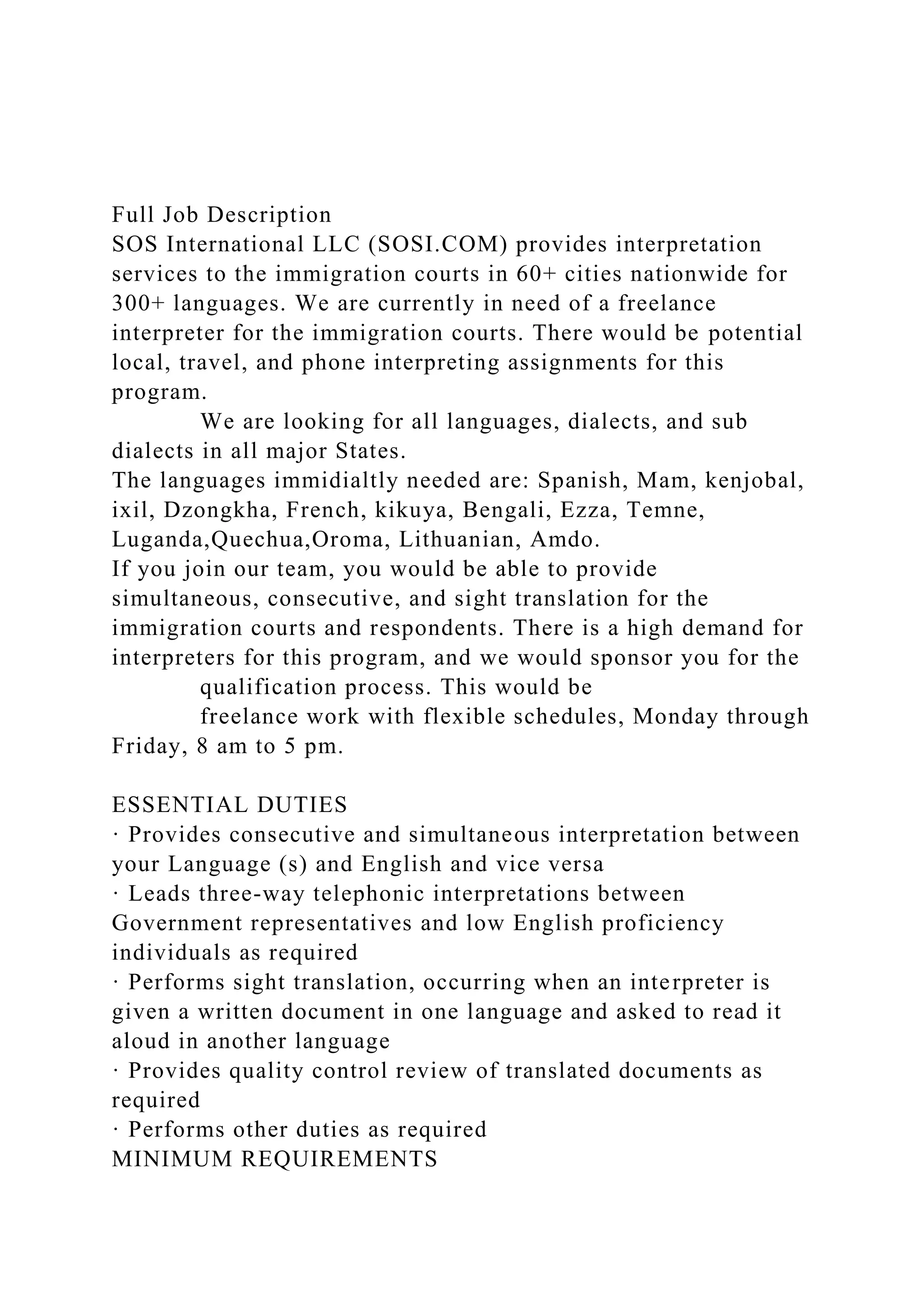 Full Job DescriptionSOS International LLC (SOSI.COM) provides .docx