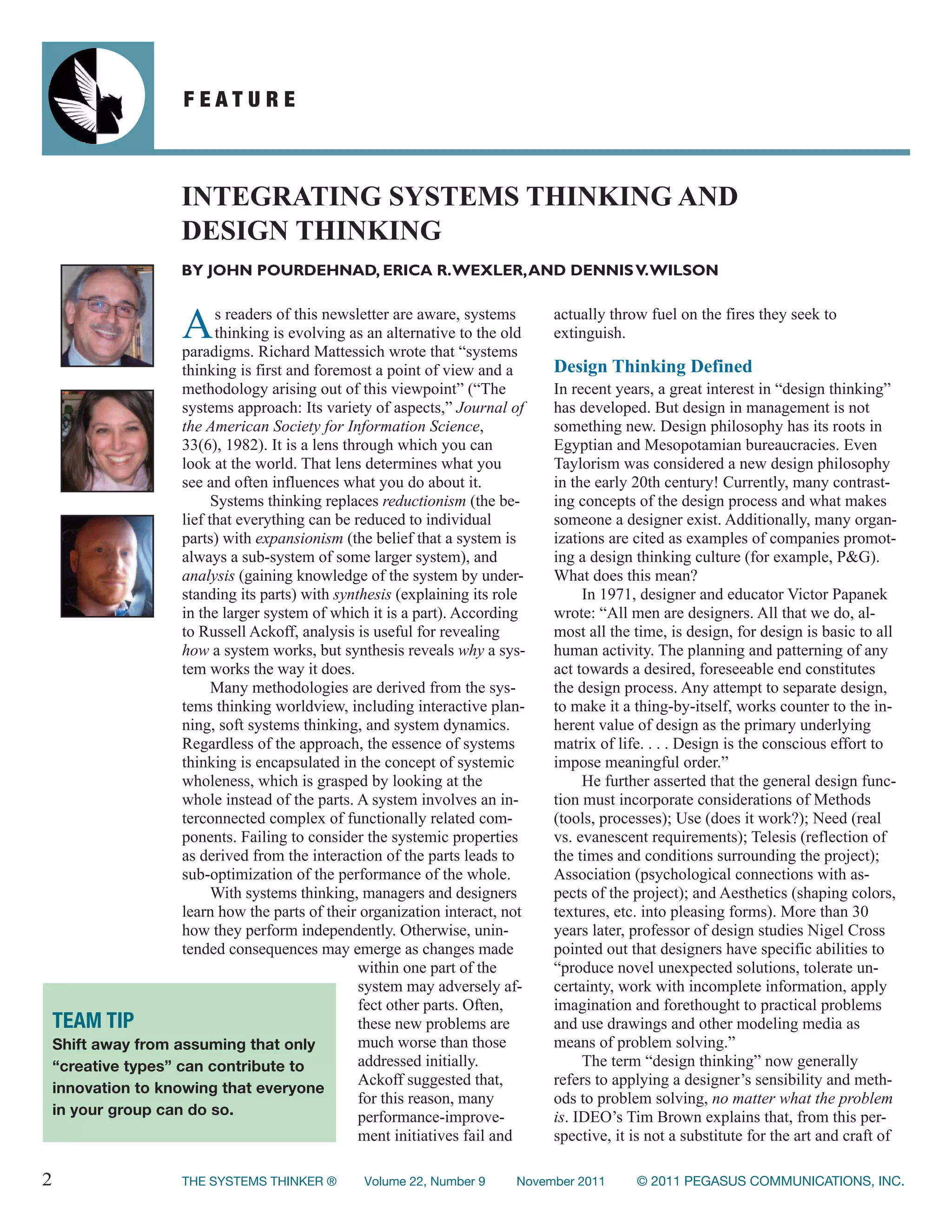 Published Article: Integrating Systems & Design Thinking | PDF