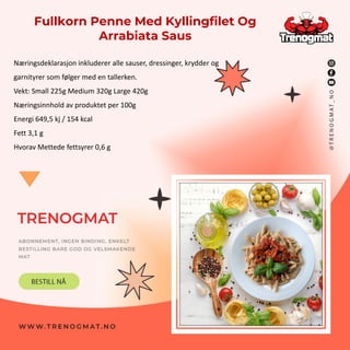 Fullkorn Penne Med Kyllingfilet Og Arrabiata Saus | PDF