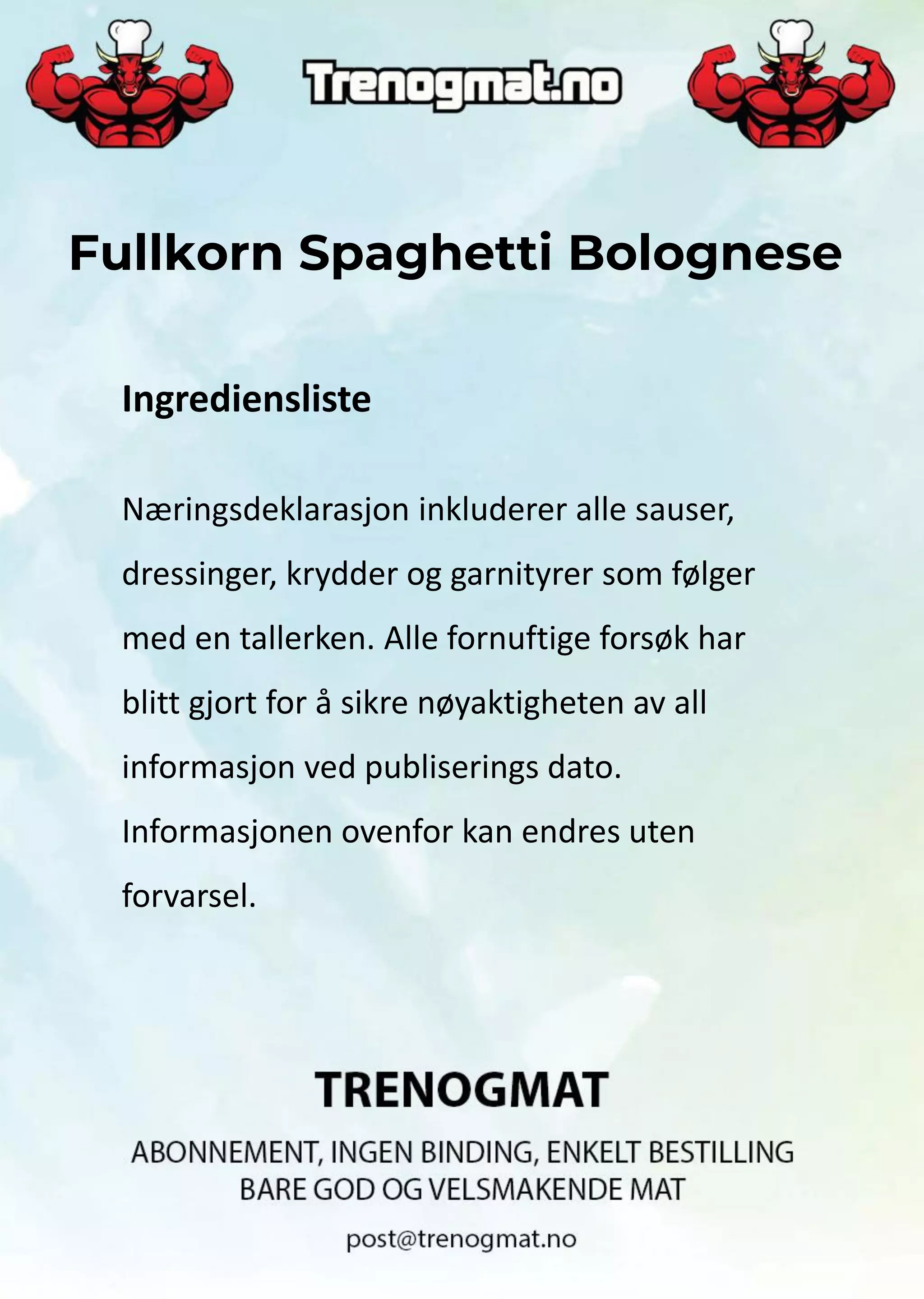 Fullkorn Spaghetti Bolognese - TrenogMat | PDF