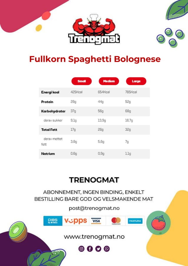 Fullkorn Spaghetti Bolognese - Bestill nå | PDF