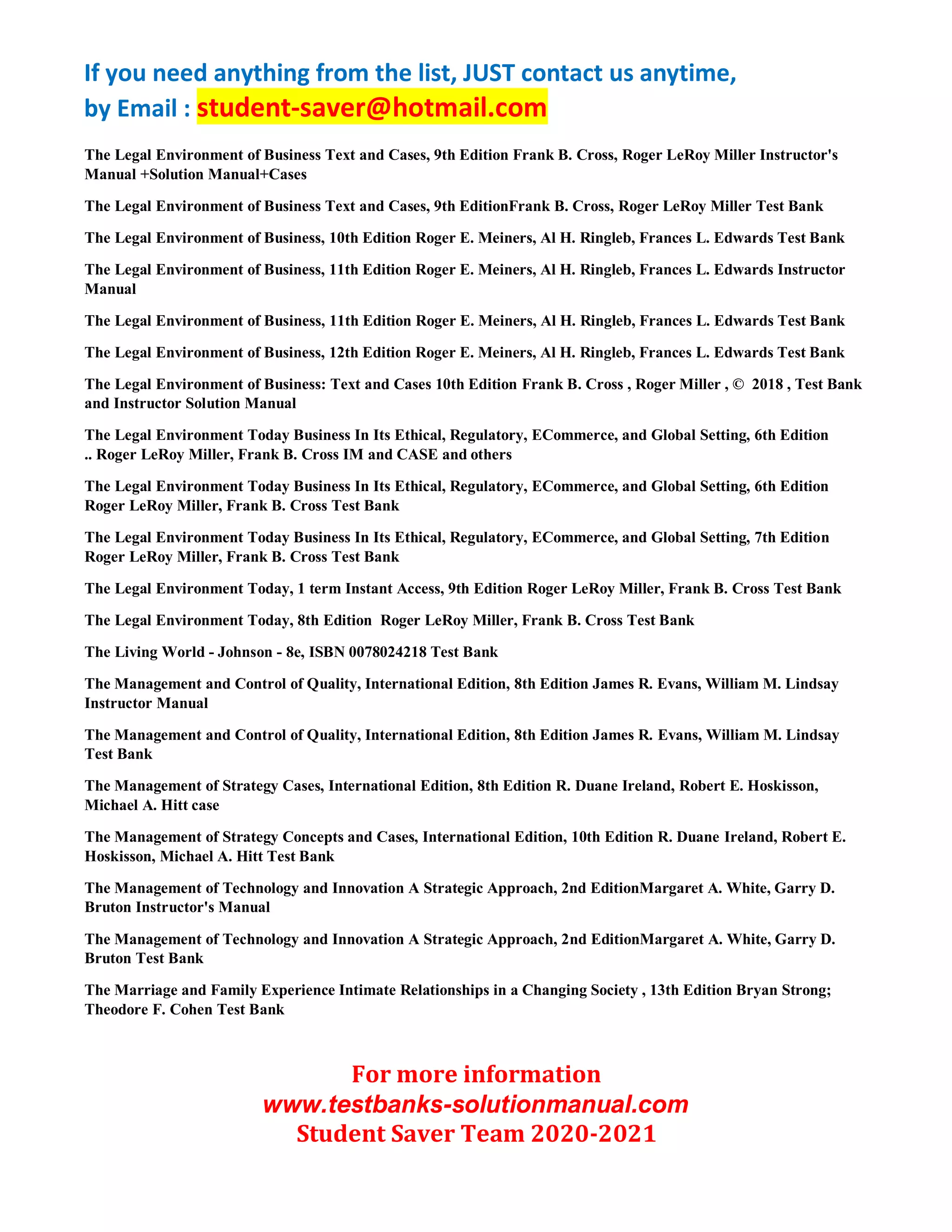 F ull list test bank and solution manual 2020 2021 ( student saver team ...