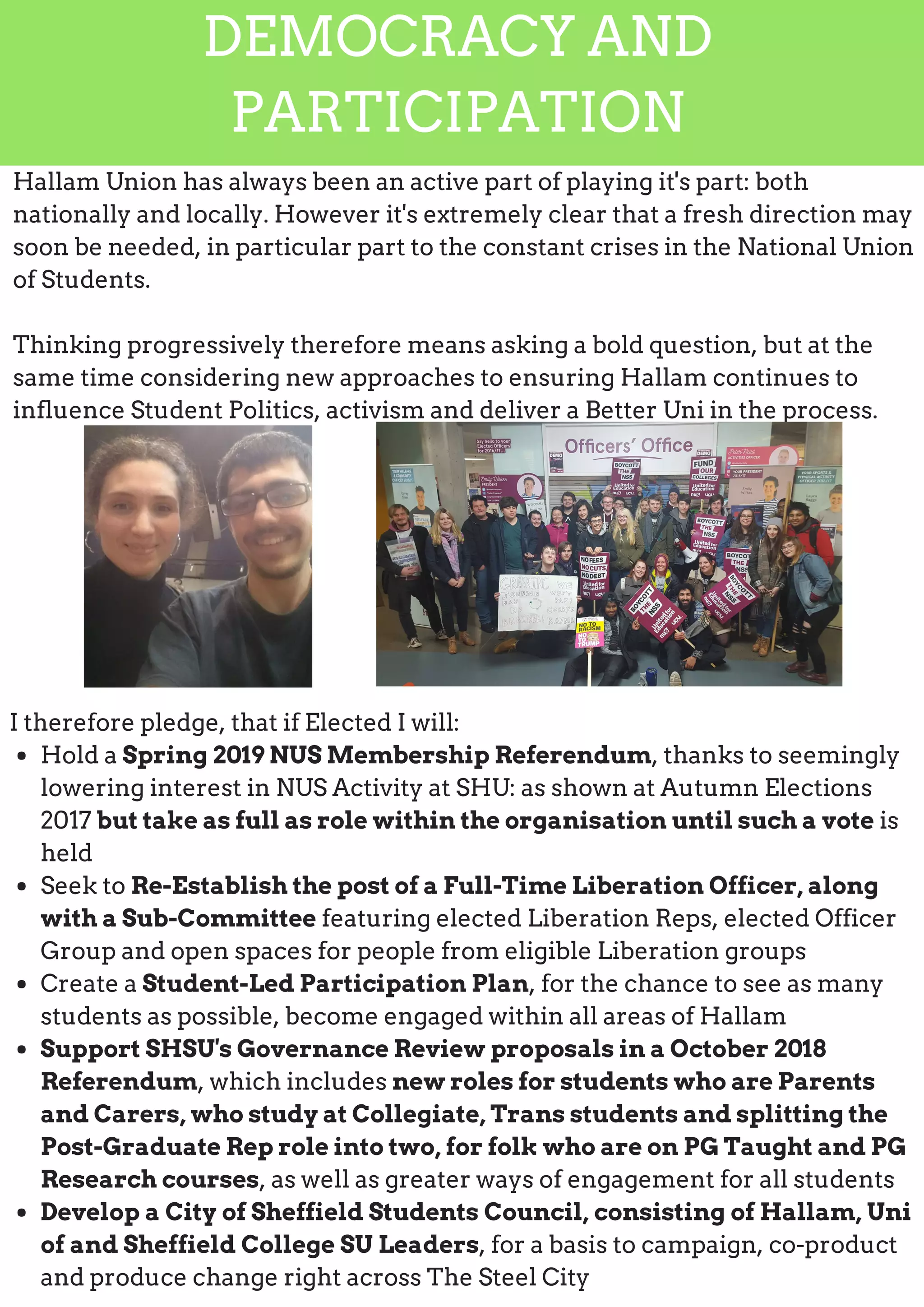 KASHMIRE HAWKER FOR SHSU PRESIDENT - FULL MANIFESTO | PDF