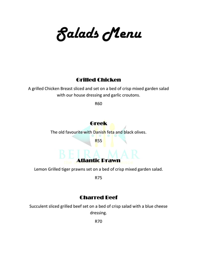 Beira Mar Menu | PDF