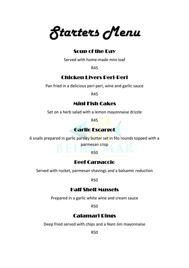 Beira Mar Menu | PDF