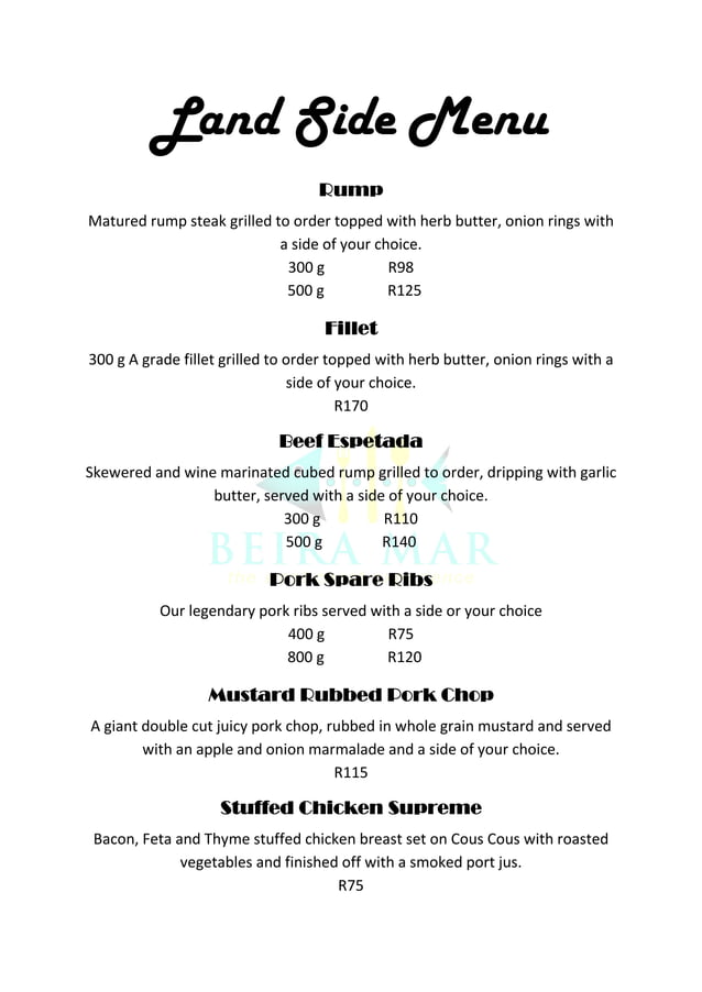 Beira Mar Menu | PDF