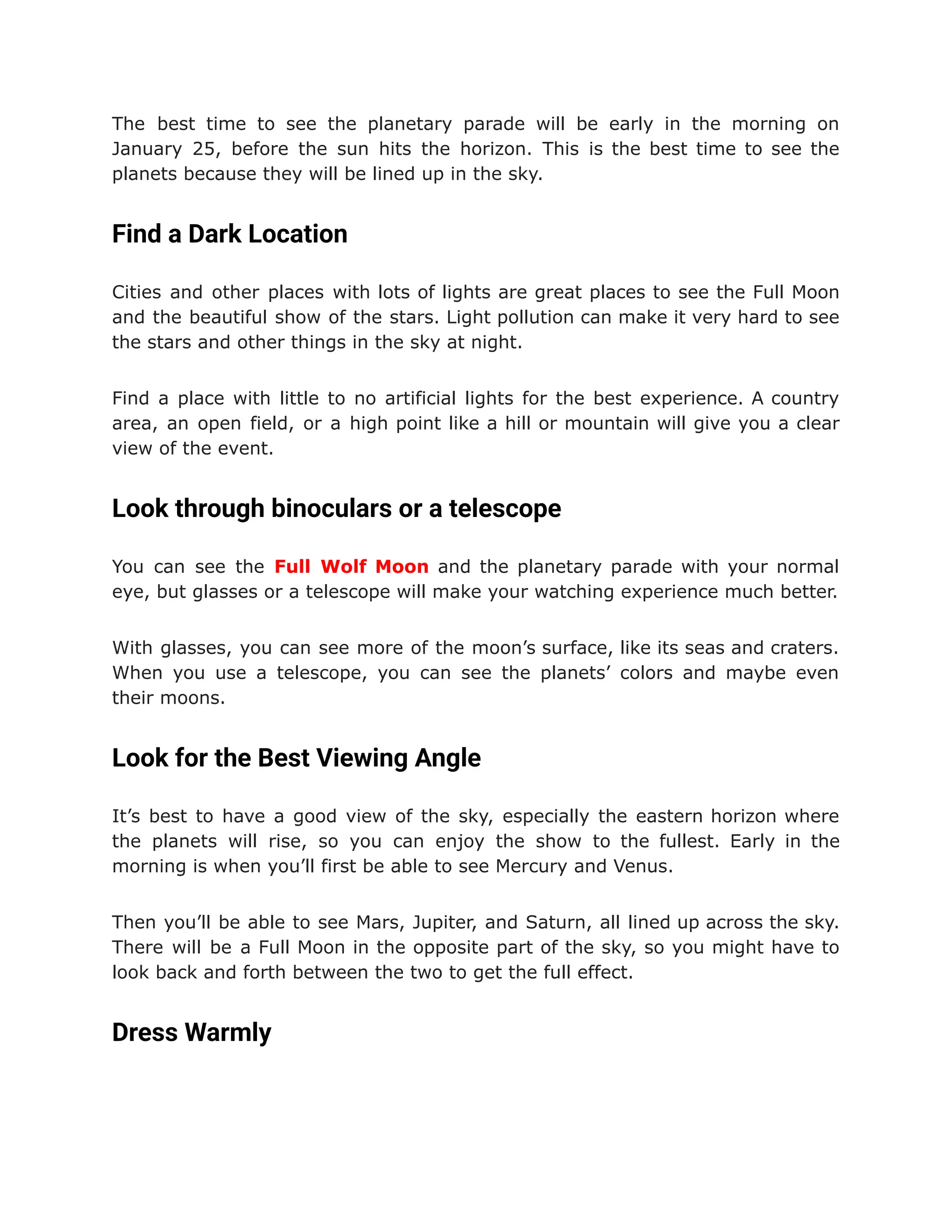 Guide to Seeing the Full Moon and Planet Parade in January | PDF