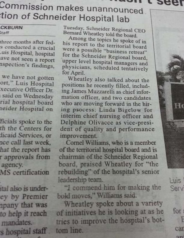 Virgin Islands Daily News Clipping, with mention of my new position as ...