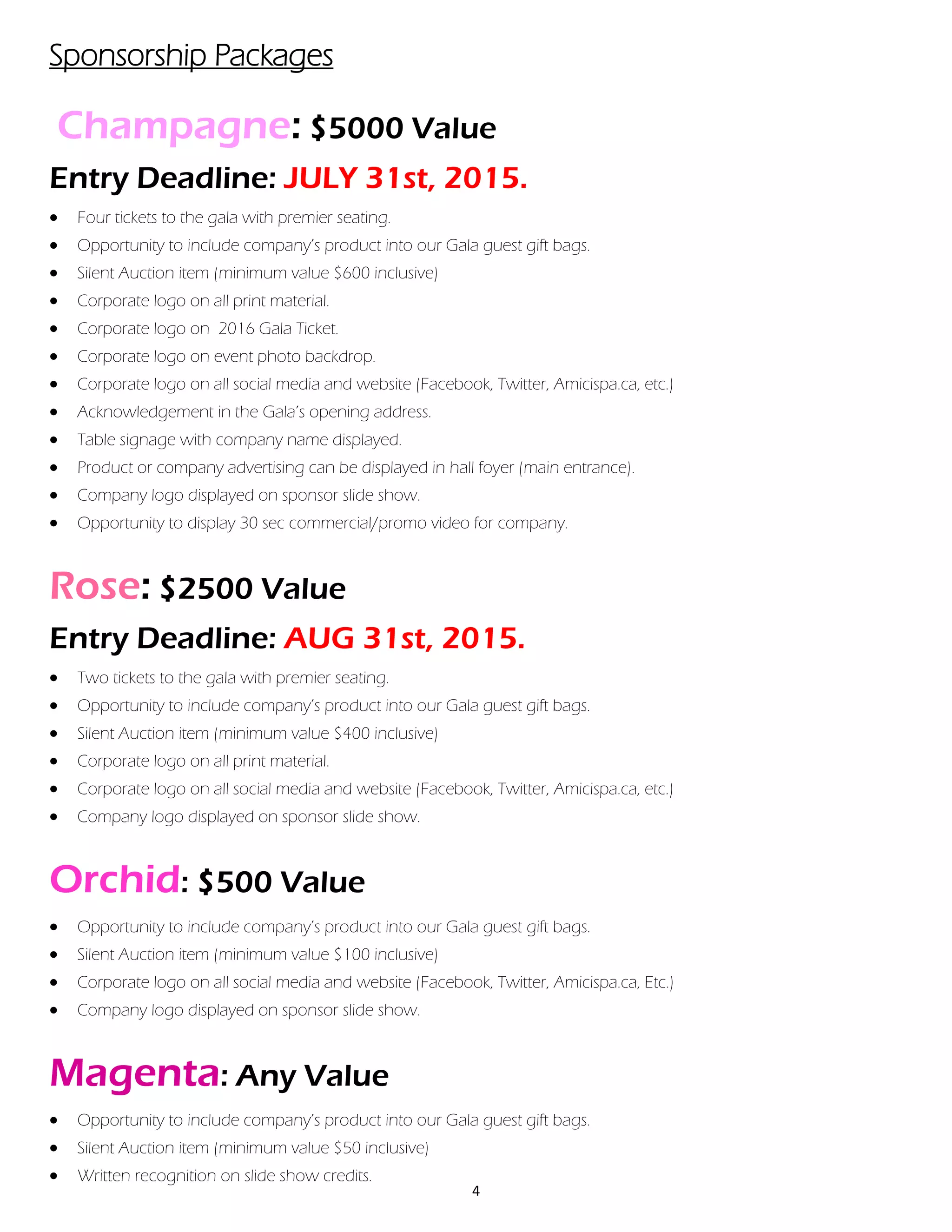 Breast Cancer Gala Sponsorship Packages 2016 | PDF