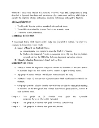 “STUDY ON THE IMPACT OF PRAKRITI IN CHILDREN WITH ACADEMIC STRESS AND ...