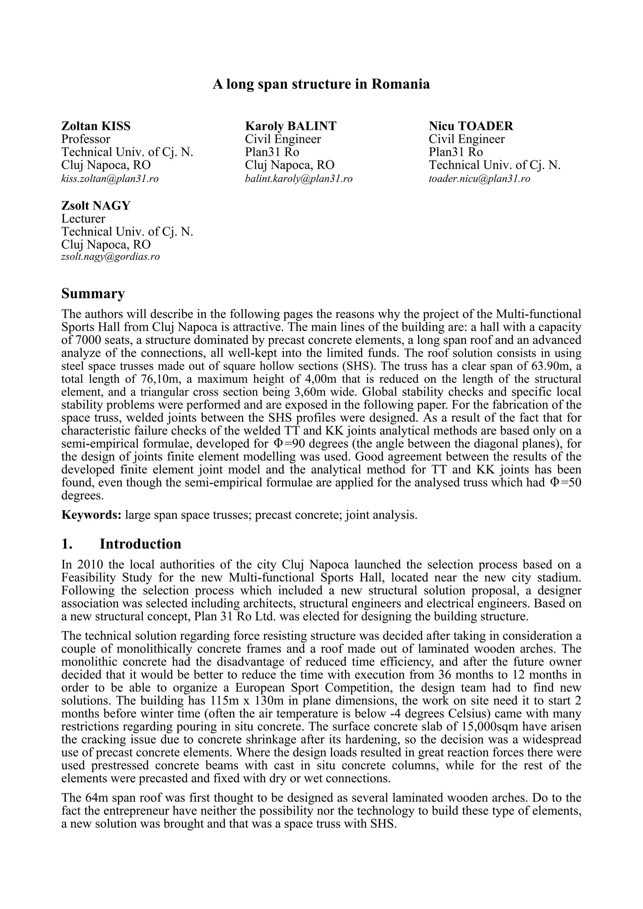 A long span structure in Romania Full paper balint karoly | PDF