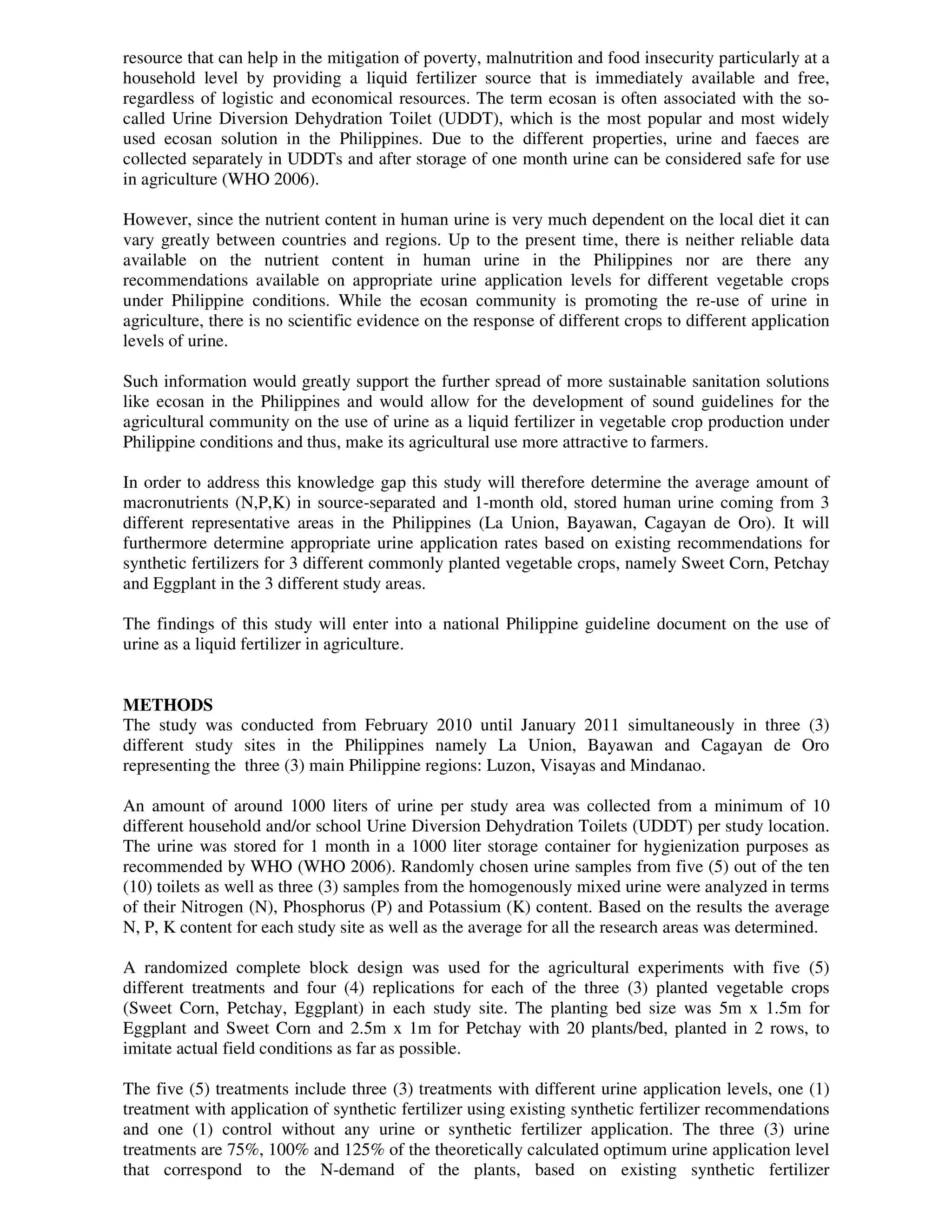 Experimental Study on the Use of Human Urine for Selected Philippine ...