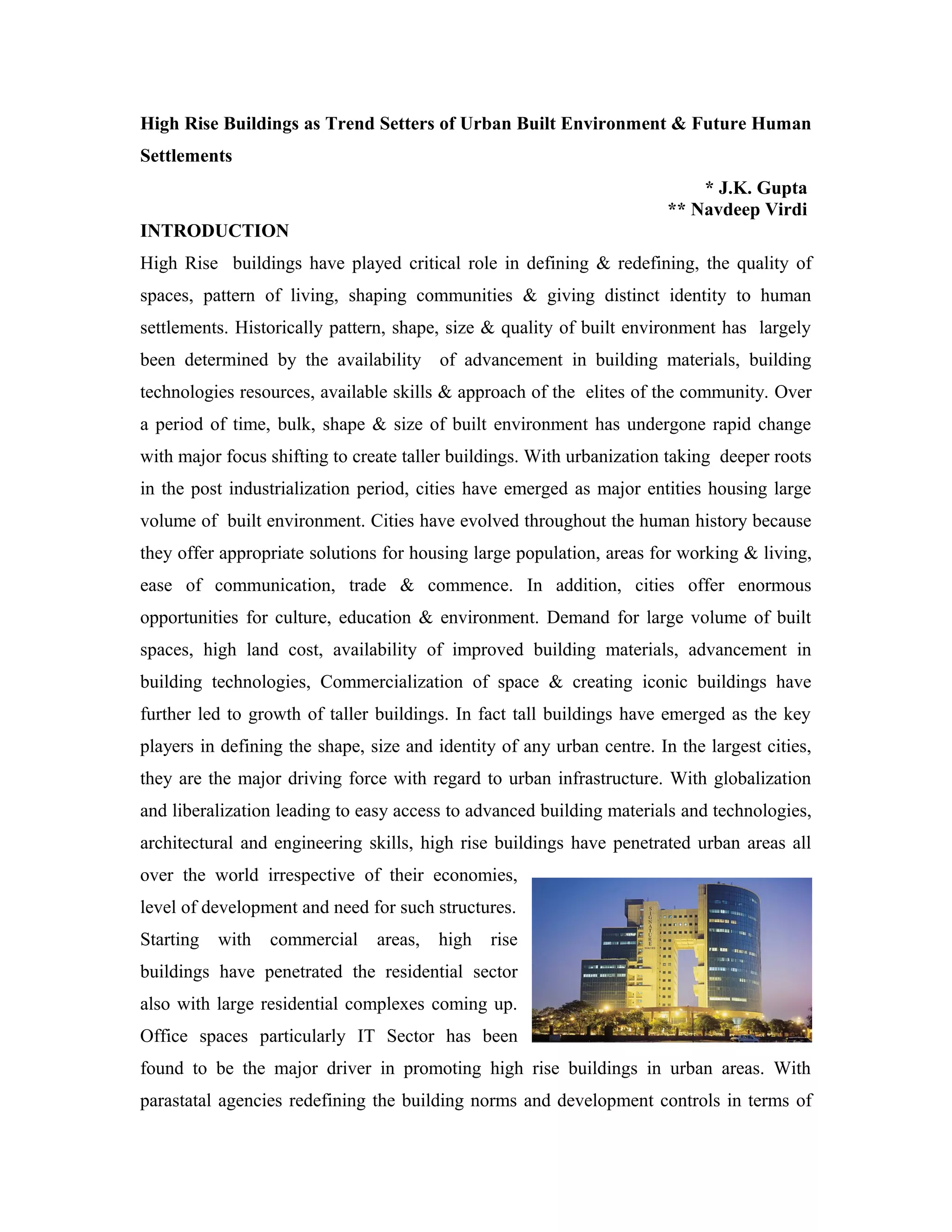 High Rise Buildings as Trend Setter of Urban Built Environment and ...