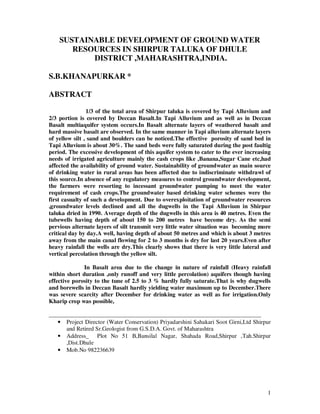 sustainable development of ground water resources in Shirpur taluka | PDF