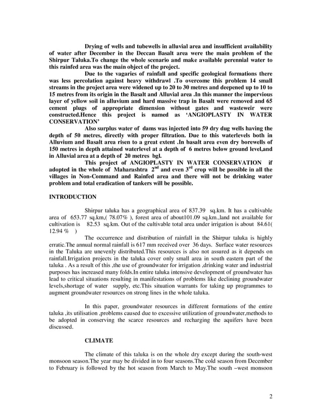 sustainable development of ground water resources in Shirpur taluka ...