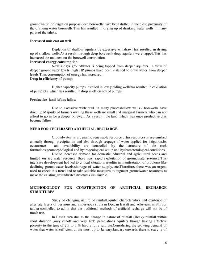 sustainable development of ground water resources in Shirpur taluka ...