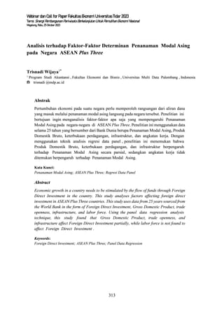 Analisis terhadap Faktor-Faktor Determinan Penanaman Modal Asing pada Negara ASEAN Plus Three | PDF