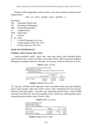 Analisis terhadap Faktor-Faktor Determinan Penanaman Modal Asing pada Negara ASEAN Plus Three | PDF