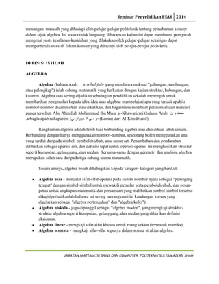 ANALISIS KESALAHAN PELAJAR DALAM MEMPERMUDAHKAN UNGKAPAN ALGEBRA YANG MELIBATKAN SATU DAN DUA ...