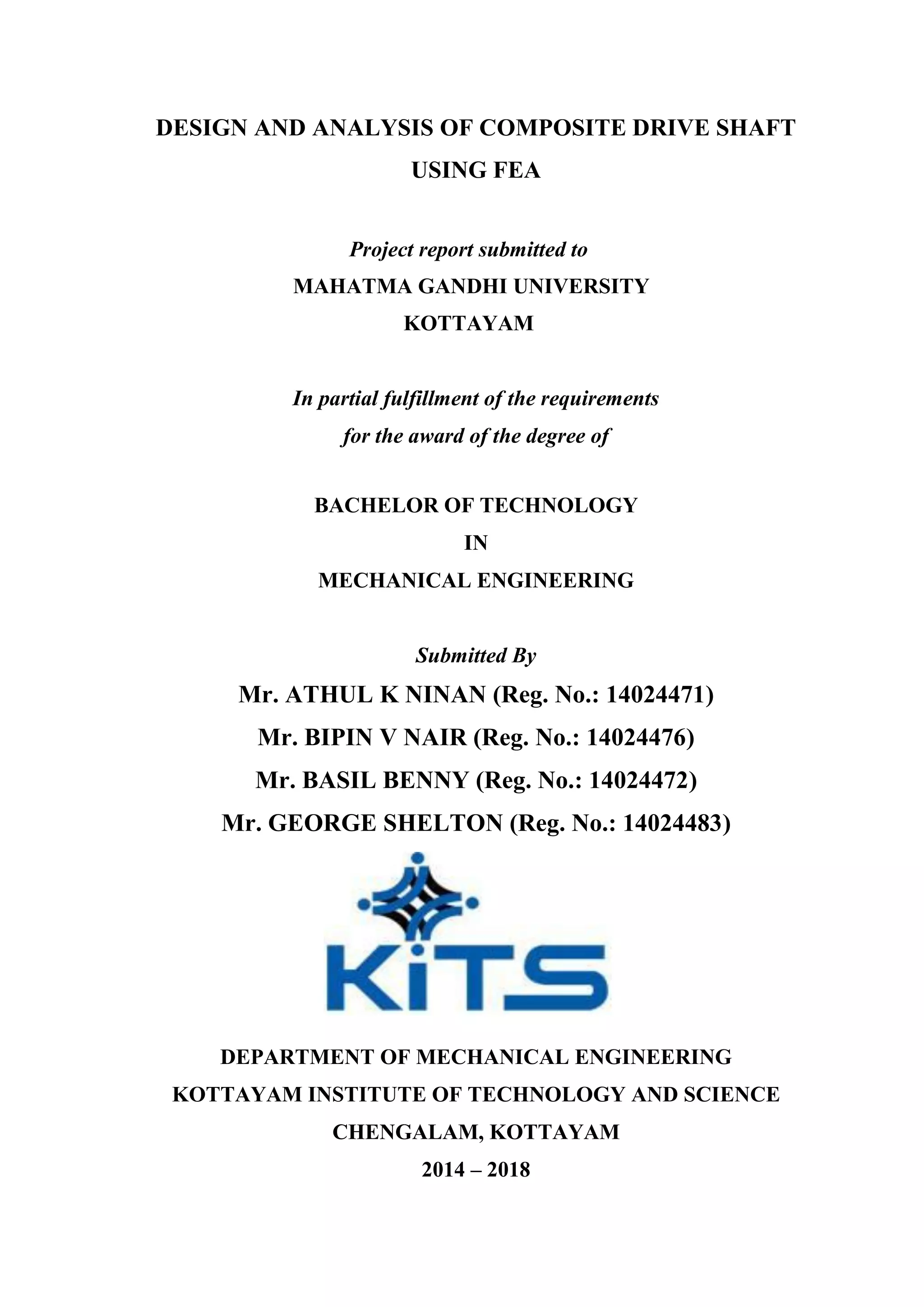 Design And Analysis Of Composite Propeller Driven Shaft Using Fea Pdf