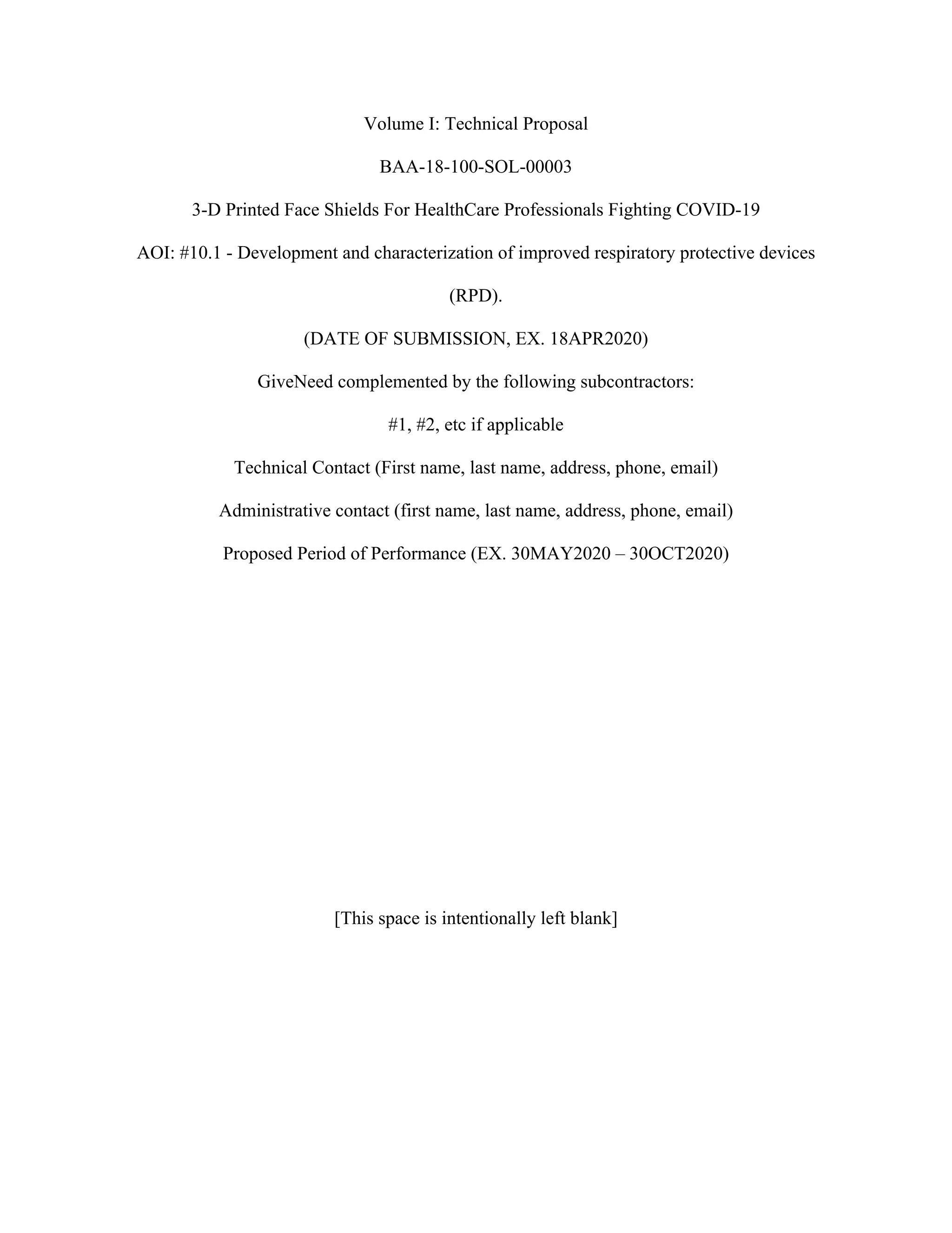 GiveNeed BARDA Full Proposal Guidance and Template | PDF