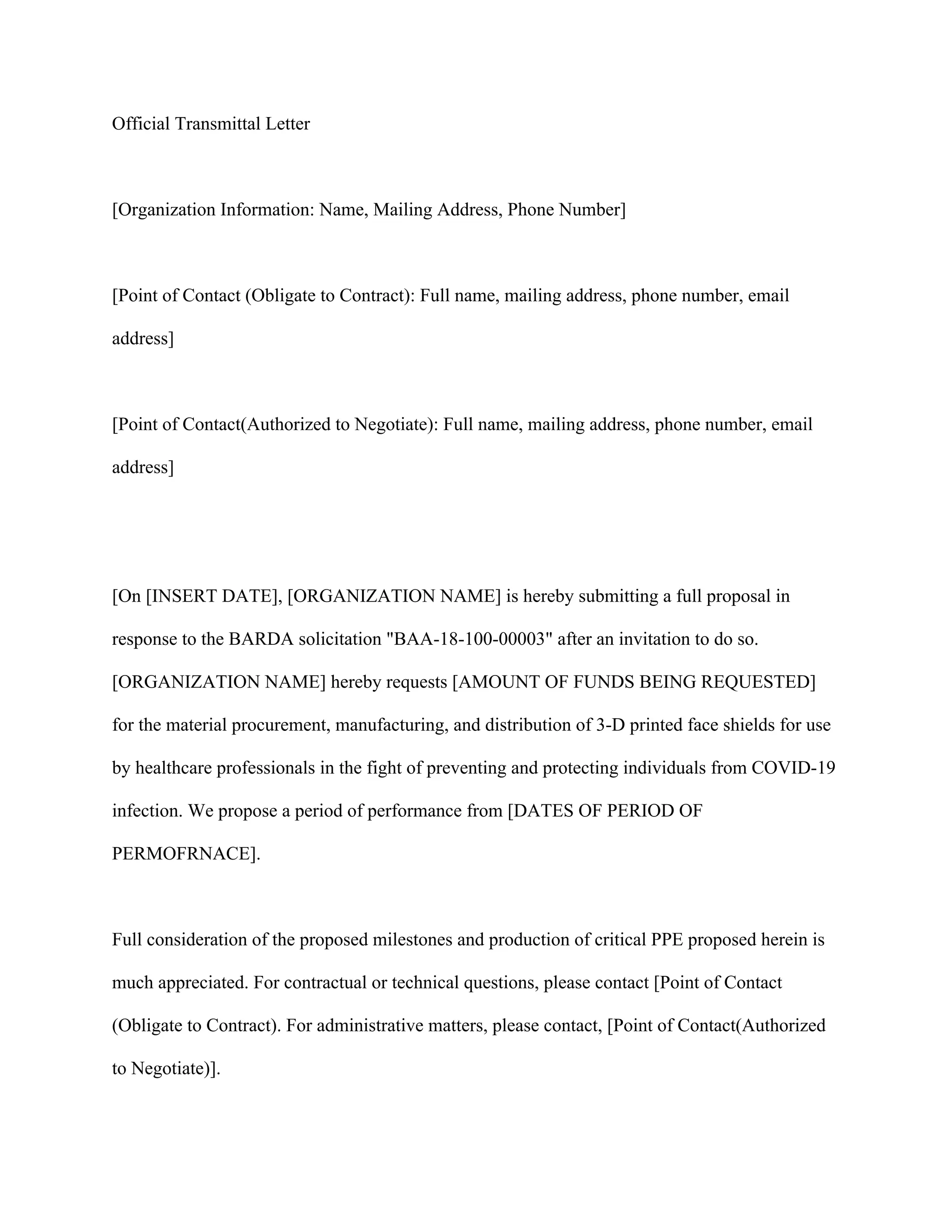 GiveNeed BARDA Full Proposal Guidance and Template | PDF