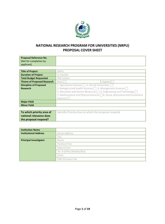 Full Proposal Template - NRPU (2HEC).docx | Resume Writing and Advice ...