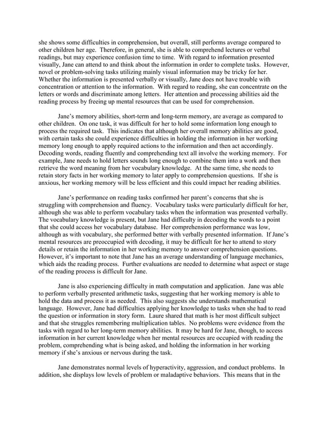 Full Psychological Report.Sample | DOCX | Parenting Children Aged 4-11 ...