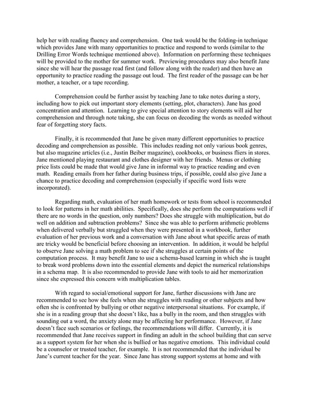 Full Psychological Report.Sample | DOCX | Parenting Children Aged 4-11 ...