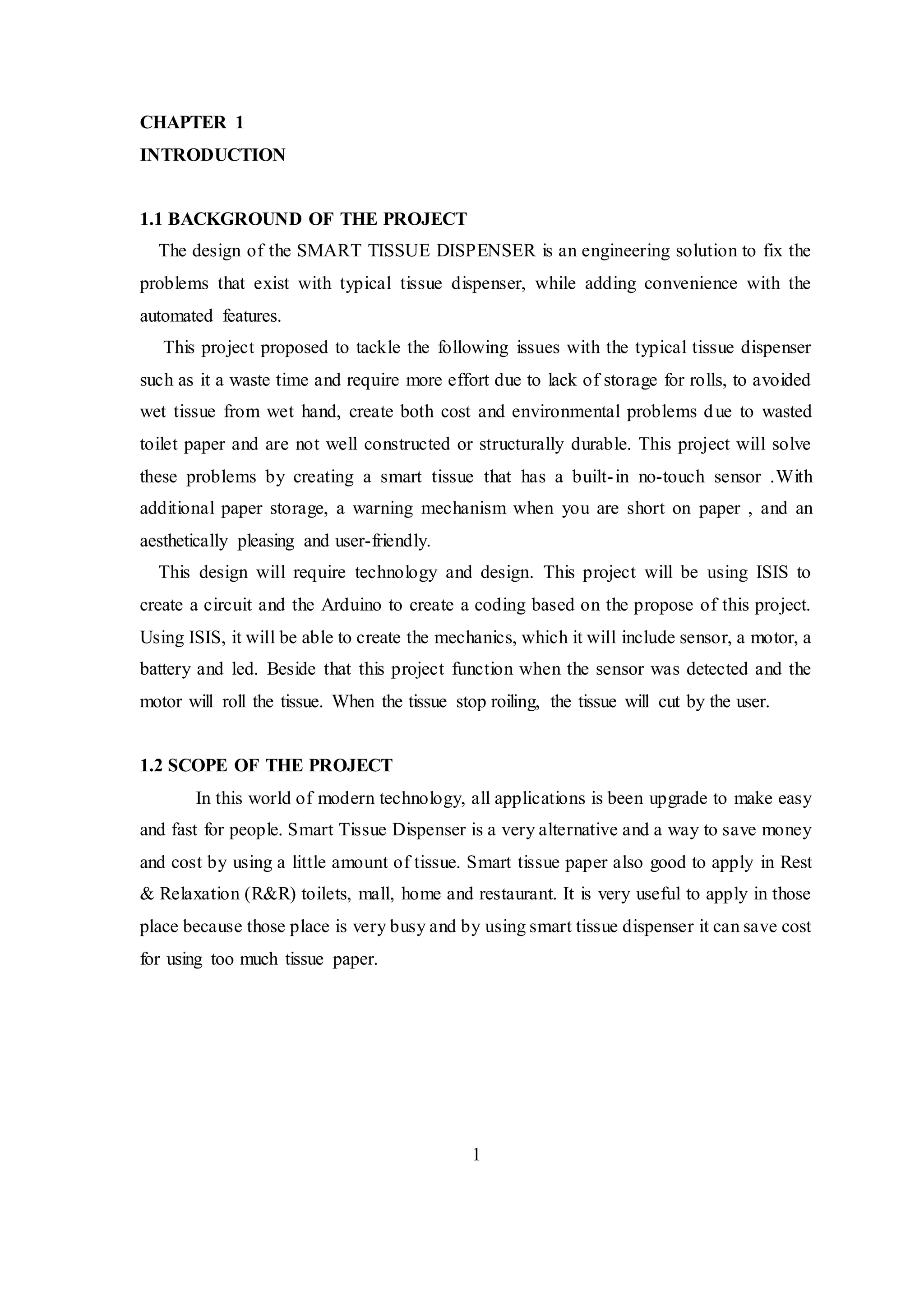 Full report Final Year Project ( SMART TISSUE DISPENSER) | DOCX