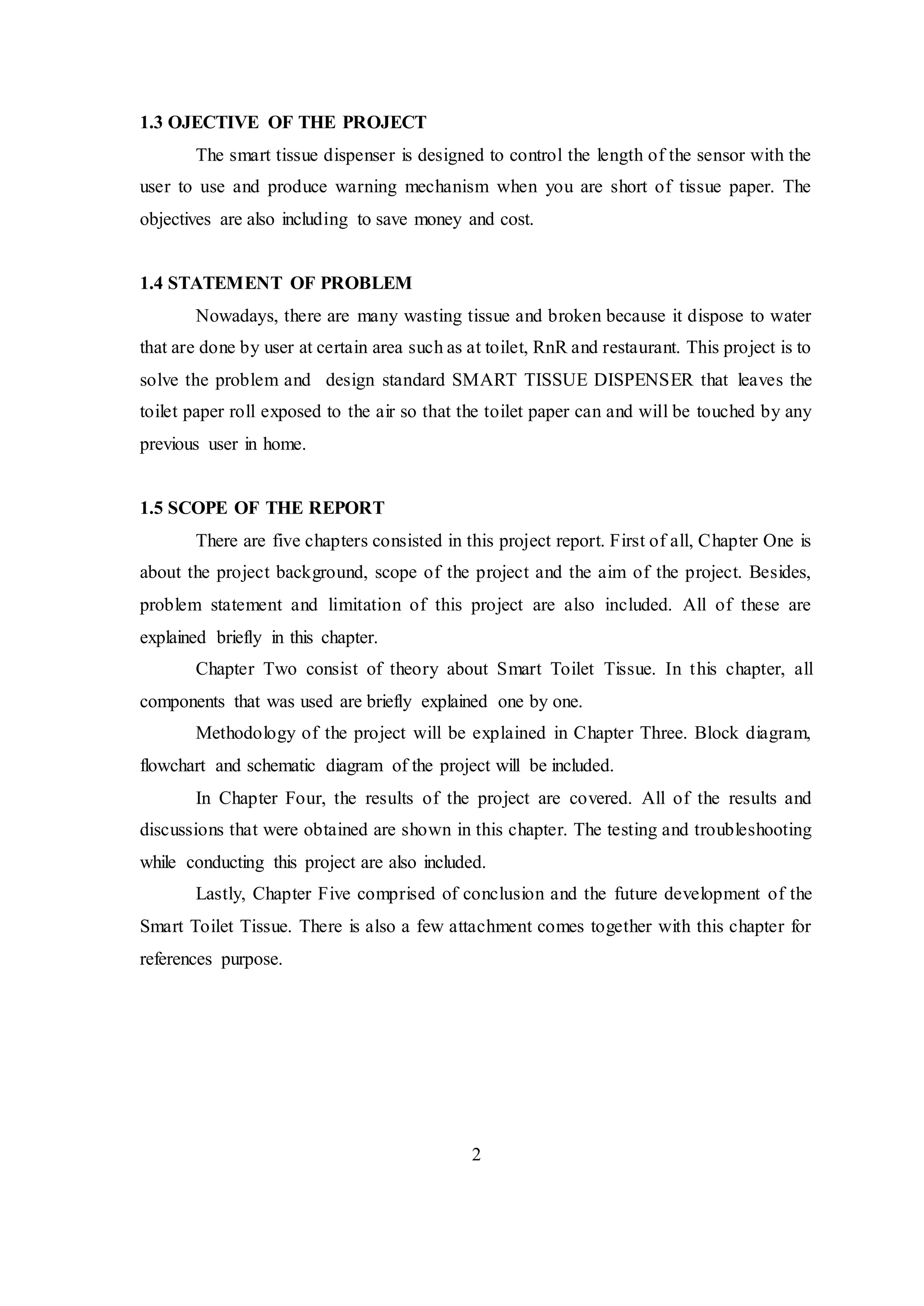 Full report Final Year Project ( SMART TISSUE DISPENSER) | DOCX