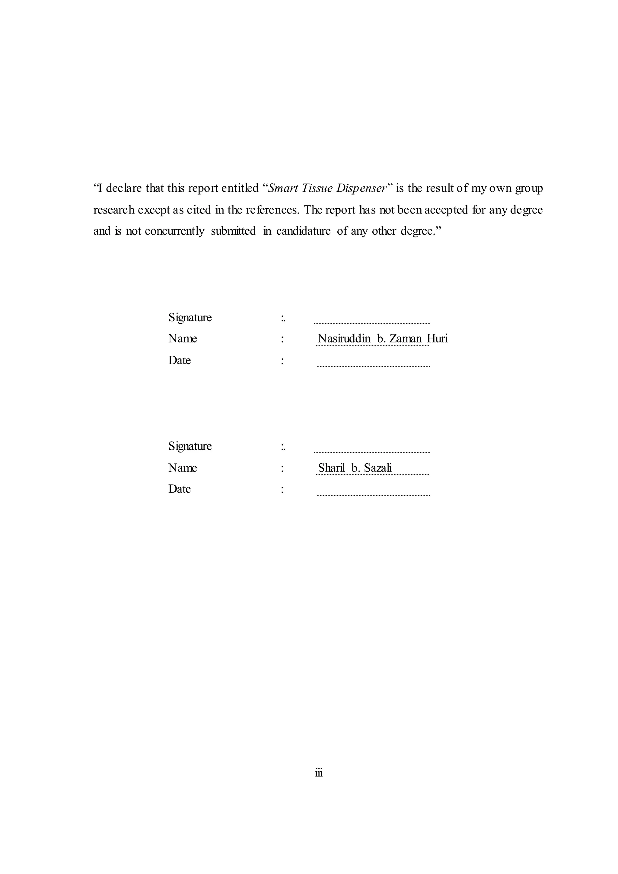 Full report Final Year Project ( SMART TISSUE DISPENSER) | DOCX