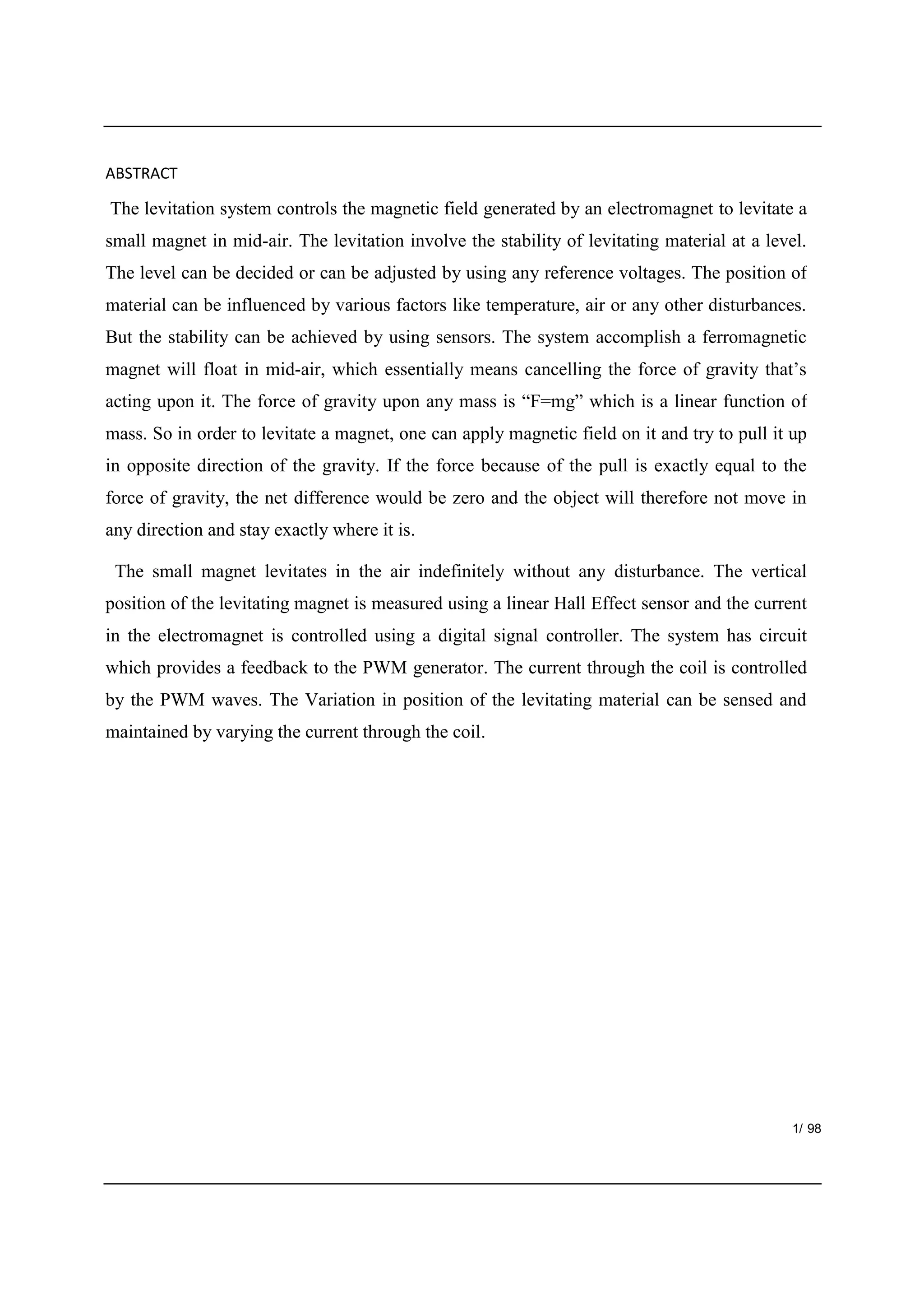 Full report magnetic levitation system | DOCX