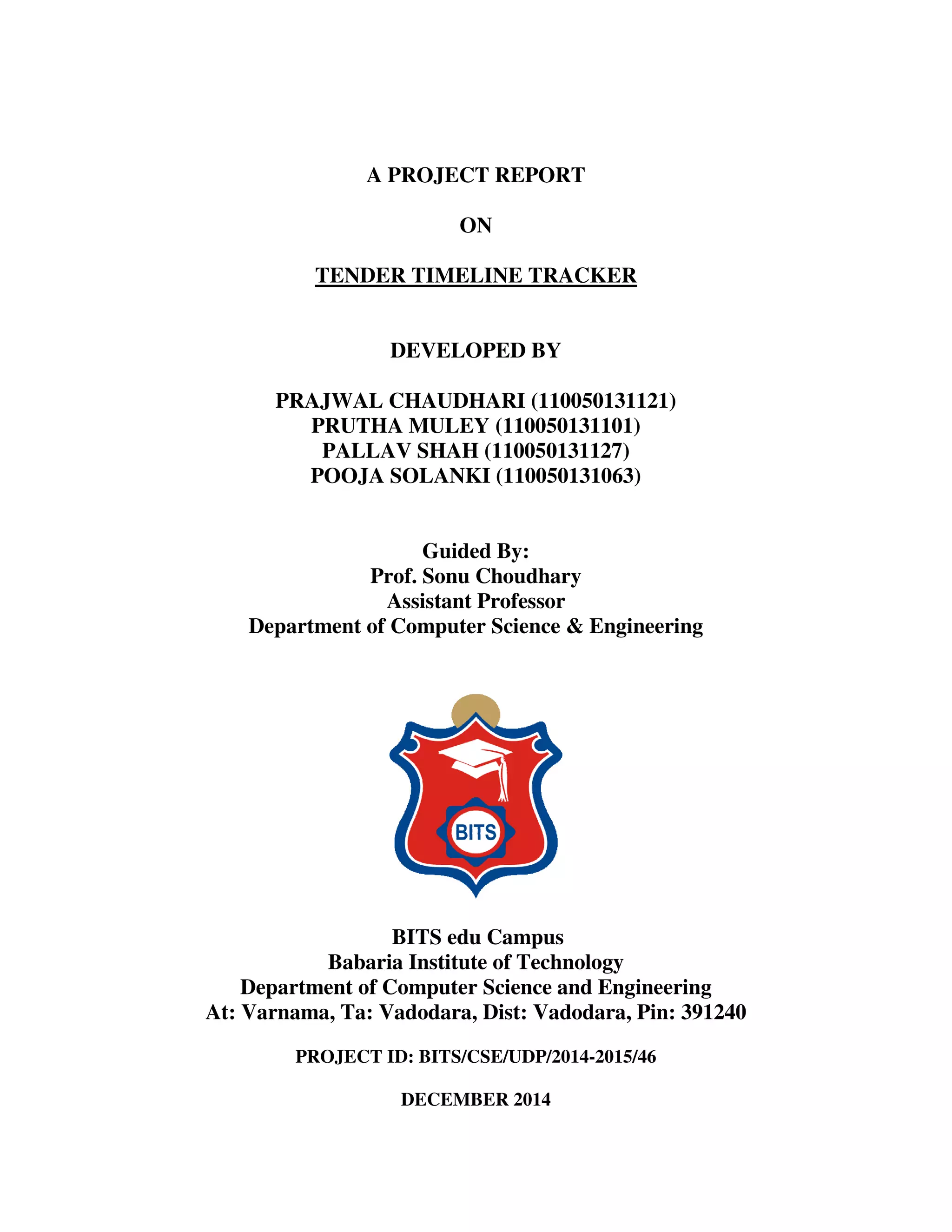 Full UnderGrad Project Report : Tender Timeline Tracker | PDF