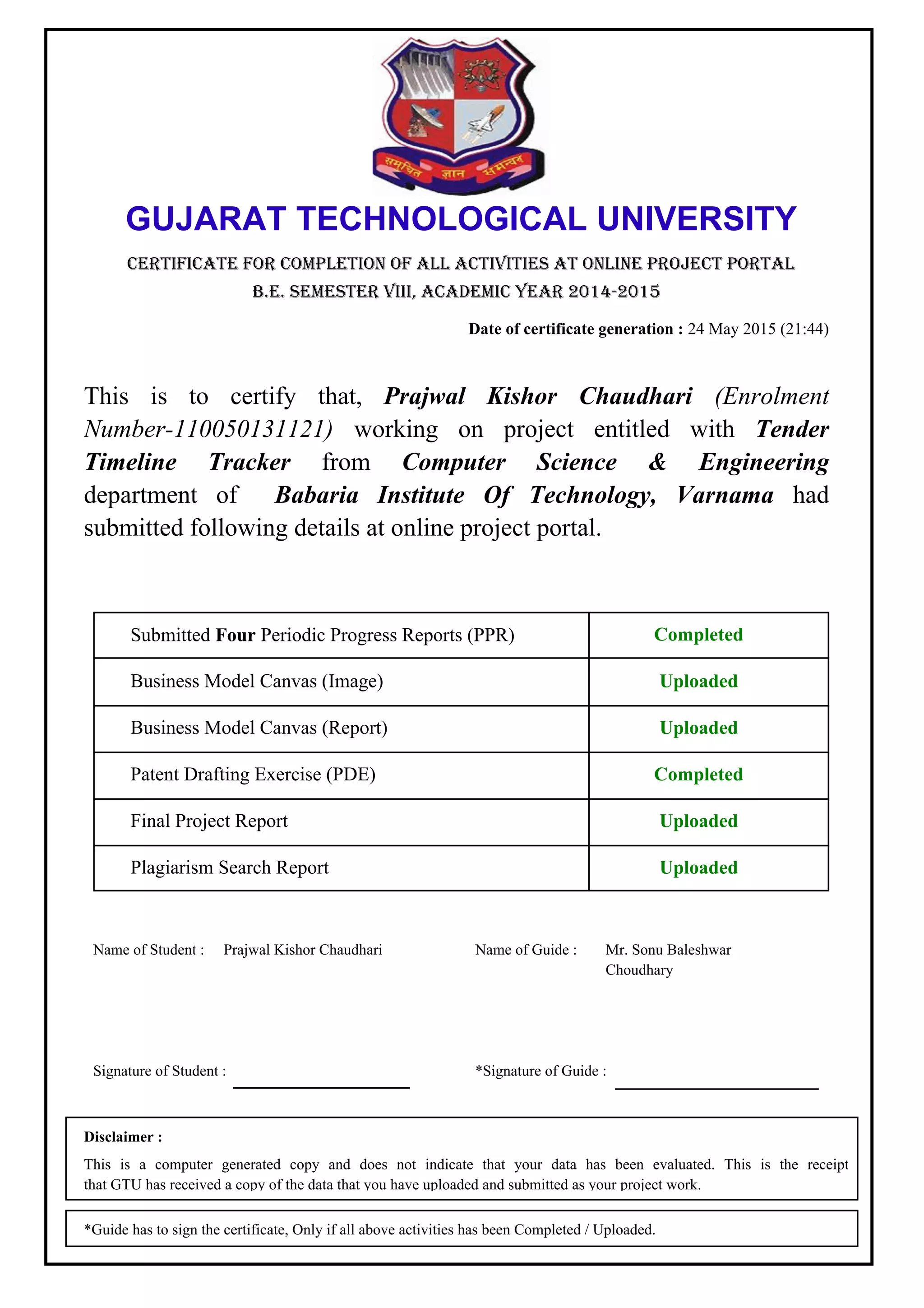 Full UnderGrad Project Report : Tender Timeline Tracker | PDF