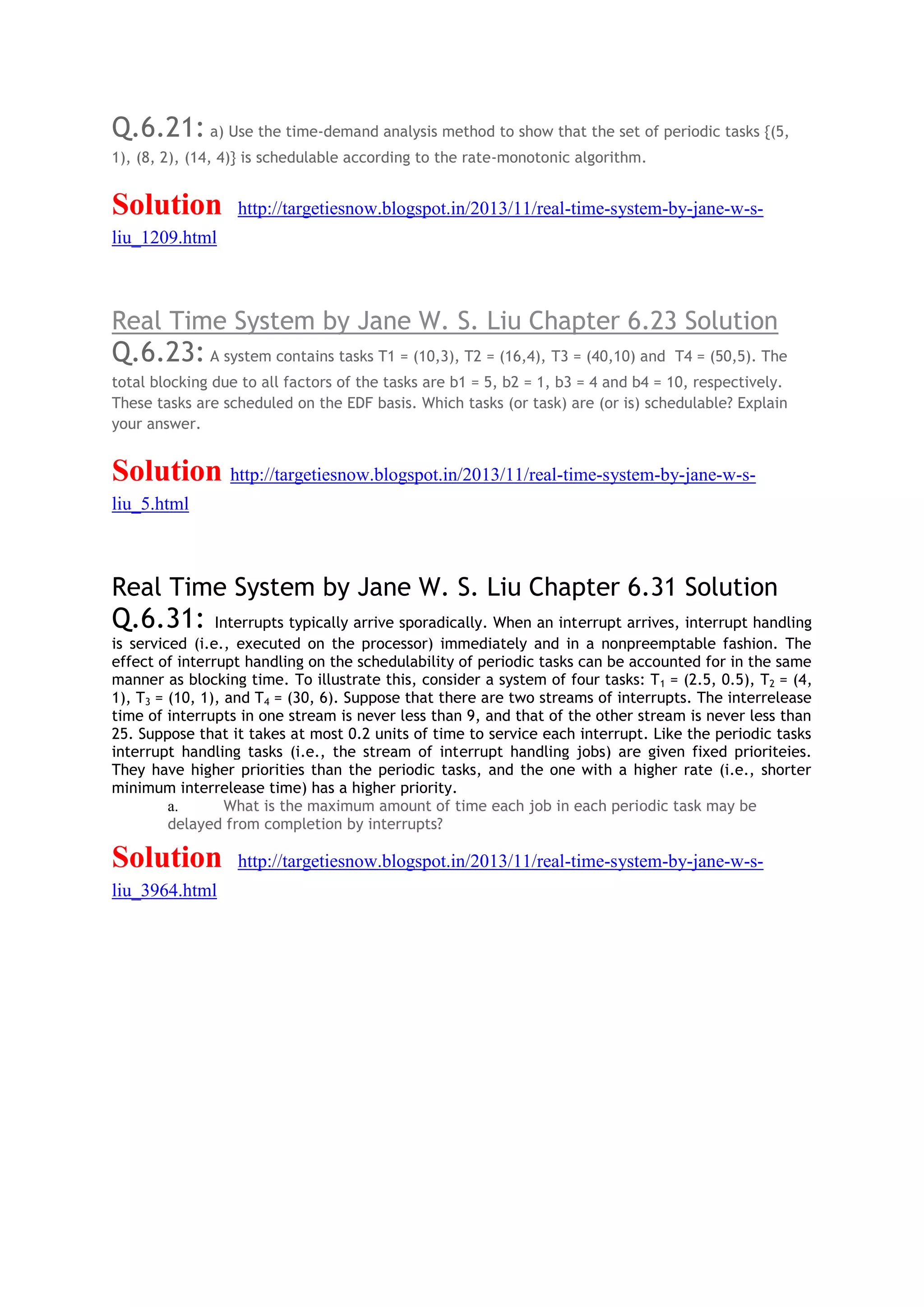 Full solution manual real time system by jane w s liu solution manual | PDF