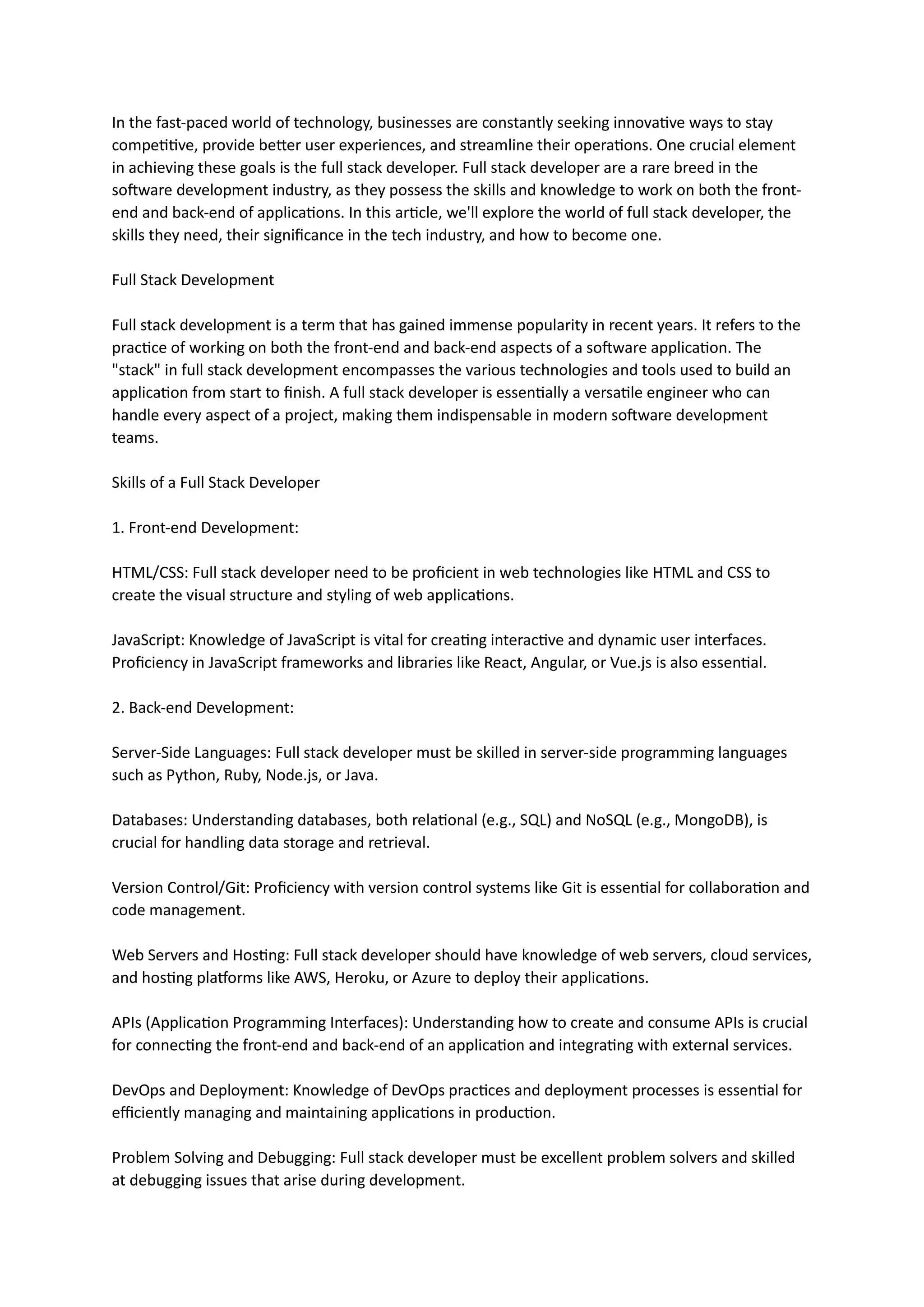 full stack developer. | DOCX